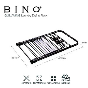 BINO Gullwing Steel Drying Rack Foldable, Sturdy, and Collapsible Laundry Solution - Collapsing Laundry Drying Rack - Space Saving - Home Essentials (Black)