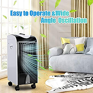 GOFLAME Evaporative Air Cooler, 3-in-1 Portable Cooling Fan with 3 Speeds and Time Function, Bladeless Air Cooling Machine with Fan & Humidifier for Home Office Dorms