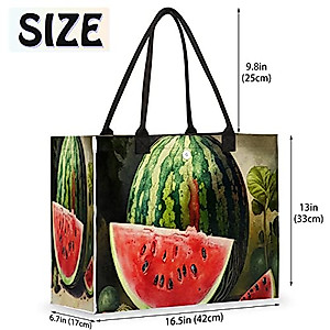cfpolar Watermelon Reusable Grocery Shopping Bag with Hard Bottom, VVQVQV Large Foldable Multipurpose Heavy Duty Tote with Zipper Pockets, Sustainable, Durable and Eco Friendly, Beach Bag