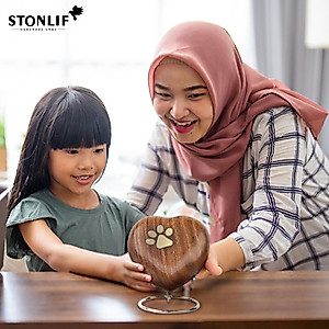 STONLIF Pet Memorial Wood Urns for Dog or Cat Ashes,Small 3 Cubic Inches Wooden Urns Heart Shape Paws Design Urn for Ashes for Dogs, Pet Urns for Cats, Loss Pet Memorial Remembrance Gift - Pattern 1