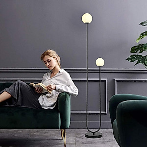 AMARTIZ Mid Century Black Floor Lamp Modern U-Shape Globe Glass Stand Light Modern Black Floor Light for Living Room Bedrooms Offices,Milk White Glass Lampshade