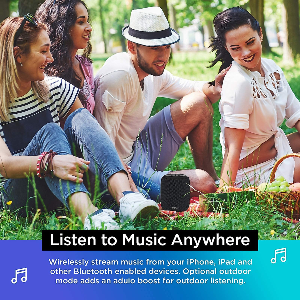 iHome Waterproof Bluetooth Speaker with Long Lasting Rechargeable Battery, Portable Speaker for Indoor and Outdoor Use