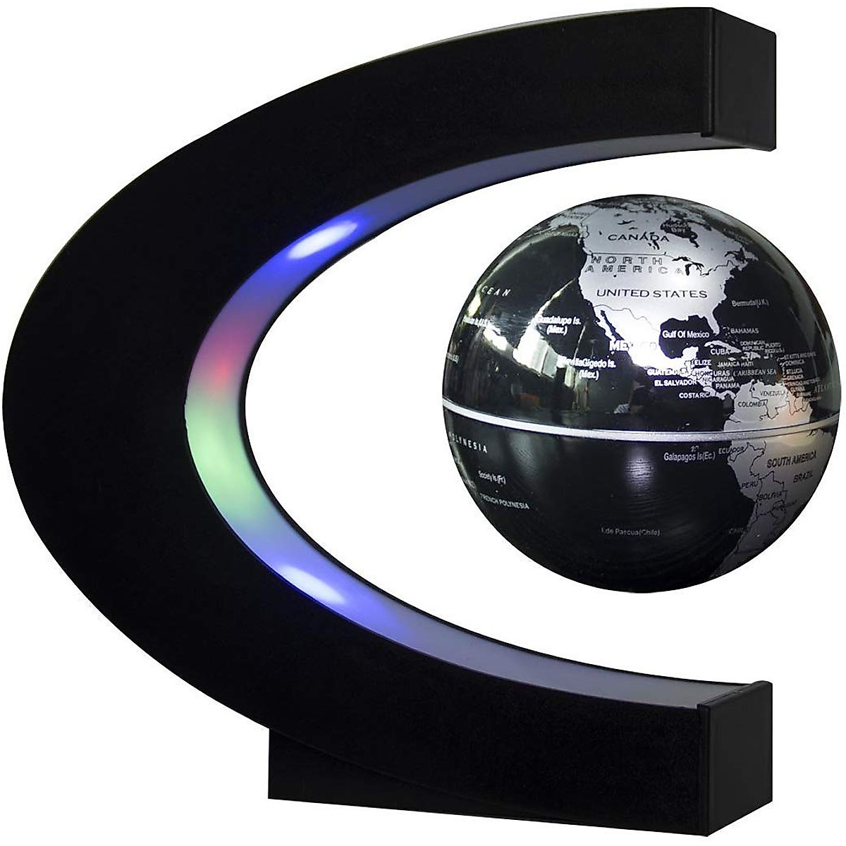 3 Inch Floating Globe C Shape Magnetic Levitation Globe Maglev Globes World Map with LED Light for Teaching Home Office Desk Decoration (Black)