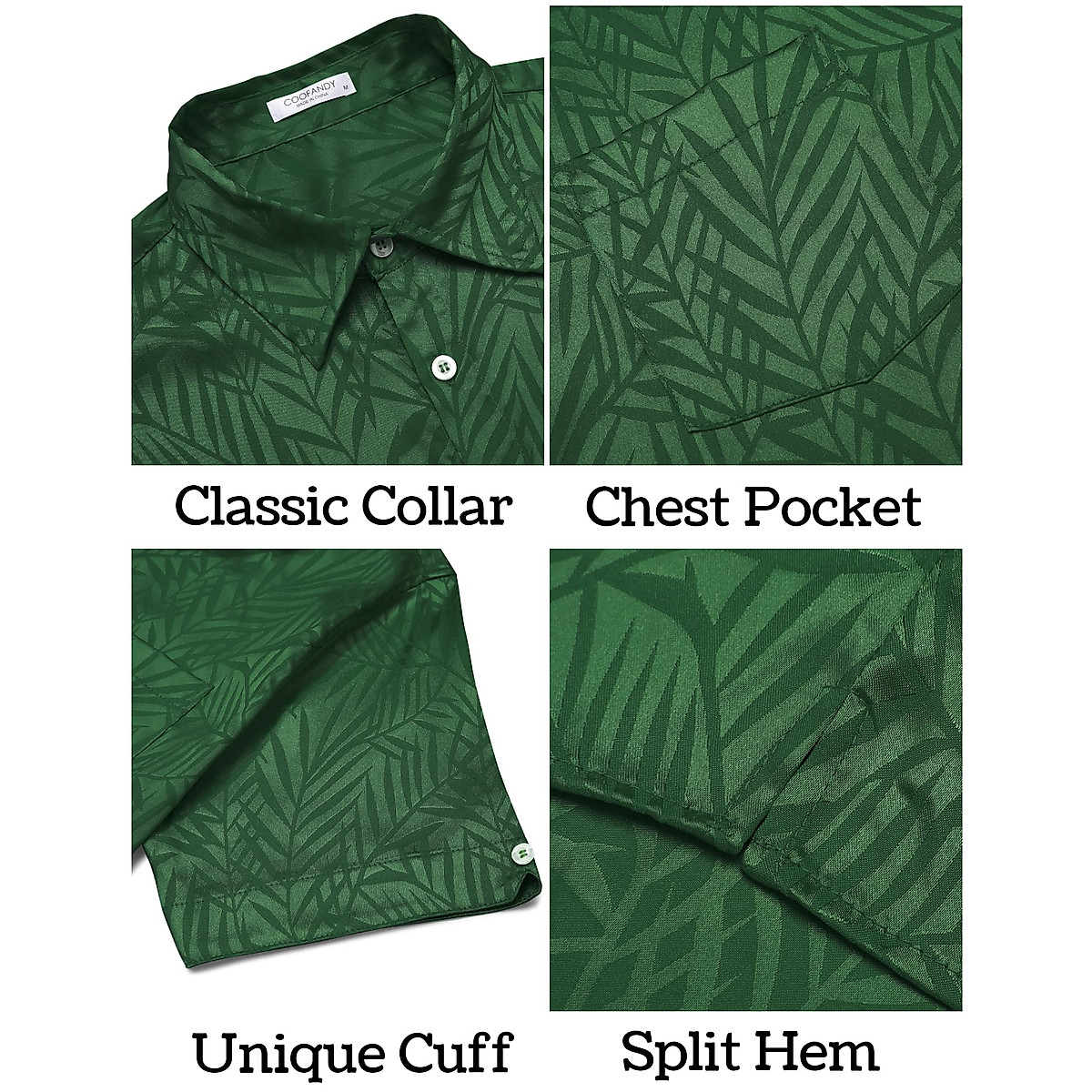 COOFANDY Mens Shirt Summer Beach Dress for Wedding Satin Button Down, 02 Deep Green, XX-Large, Short Sleeve
