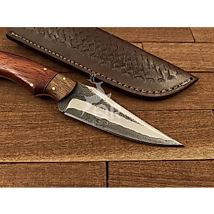 Classic Blades San Mai Damascus Steel Handmade Hunting knife, Bushcraft knife, Fixed blade knife, Outdoor Full Tang Forged knife, Camping knife Wooden Handle With Leather Sheath