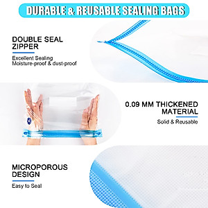 AMOLEN Filament Storage Bag Vacuum Kit with Two Sizes - 51 PCS Cleaning Drying Sealed 25 Bags for 3D Printer Filament with Desiccants/Humidity Indicator Cards/Clips/Hand Pump