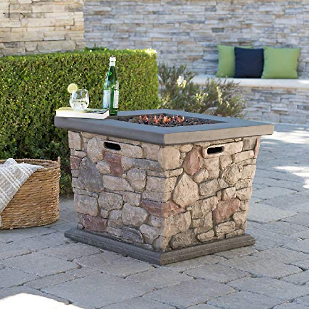 Christopher Knight Home Carson Outdoor Square Fire Pit - 40,000 BTU, Stone Finish