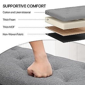 MoNiBloom 42 Inch Long Storage Ottoman for Bedroom, Contemporary Grey Linen Tufted Bench Footrest Foot Stool Upholstered Rectangular Ottoman with 40L Inner Space, 660 Lbs Capacity