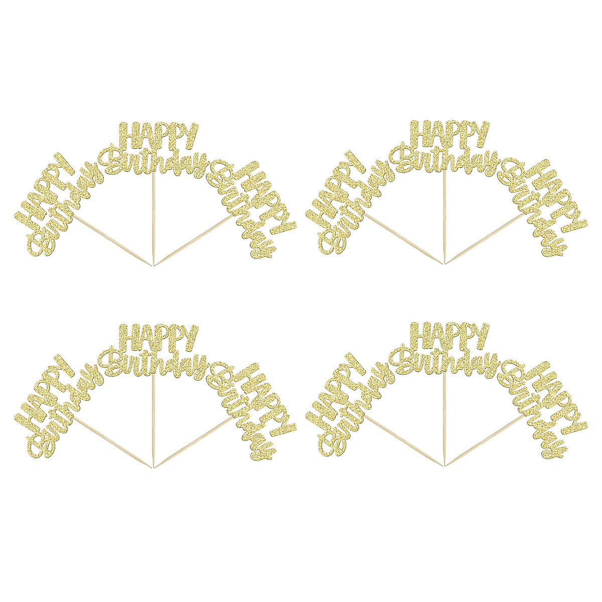Gyufise 24Pcs Happy Birthday Cupcake Toppers Gold Glitter Celebrating Birthday Cake Picks Baby Shower Kids Birthday Party Decoration Supplies