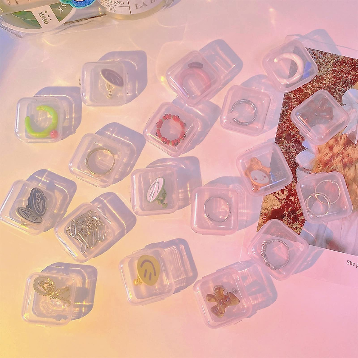 ALIAOER Small Plastic Containers with Lids Clear Plastic Favor Storage Jars,for Items,Earplugs,Pills,Tiny Bead,Jewelry Findings,24 Packs,150*110*45mm