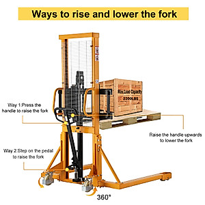 APOLLOLIFT Manual Pallet Stacker with Straddle Legs 2200lbs Capacity 63" Lift Height, Adjustable Forks
