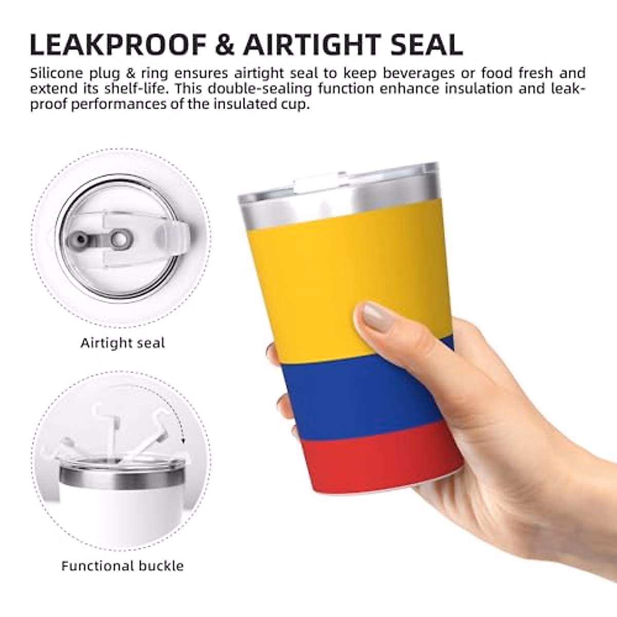 12oz Tumbler Colombia Flag Stainless Steel Cup With Straw And Lid Spill Proof Bulk Double Wall Vacuum Reusable Water Tumblers For Cold Hot Drink
