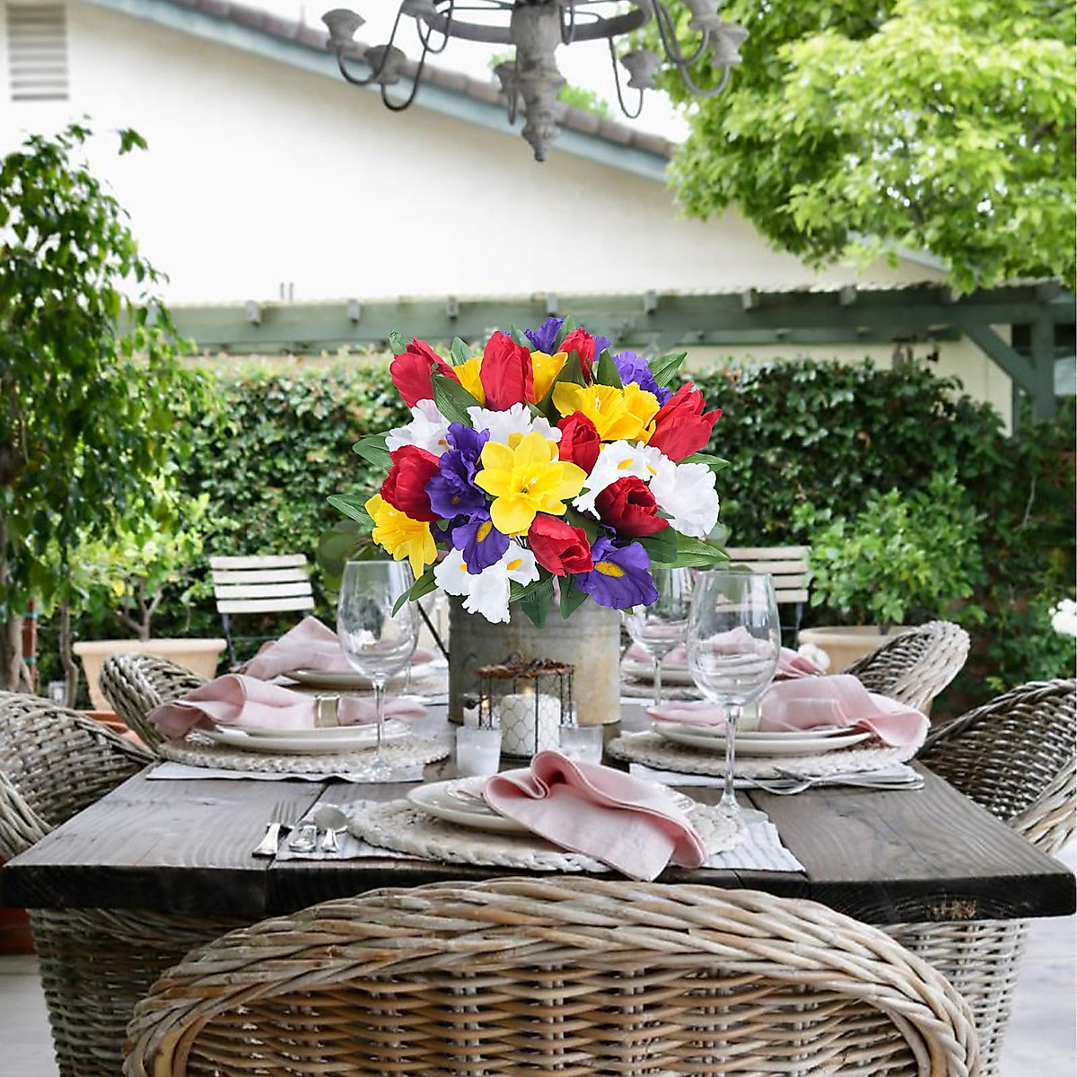 MHMJON 6Pcs Tulips Artificial Flowers Real Touch Tulips Bouquet Orange Silk Flower Arrangements for Easter Spring Party Wedding Home Table Centerpieces Office Garden DIY Floral Decor