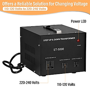 Yaeccc Voltage Converter Transformer, Step Up/Down (220V to 110V, 110V to 220V) - Efficient Power Conversion for International Travel and Home Use (5000W)