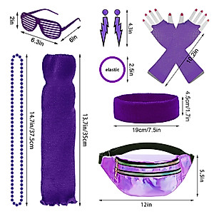 Miayon 80s Costume Accessories for Kids 90s outfits for Girls Neon Tutu Set for 80s 90s Theme Neon Party Outfit for Girl (Purple)