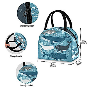 senya Lunch Bag, Sea Animal Whale Coral Blue Insulated Lunch Box Cooler Bag Tote Bag for Women Kids/Picnic/School/Work