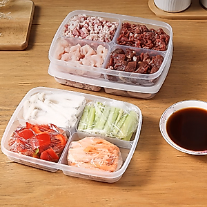 RHBLME 8 Pack Divided Food Storage Containers, Reusable 4 Compartment Food Container Food Storage Containers with lids, Multi Compartment Food Container for Storing Vegetables Meat Fish Fruits
