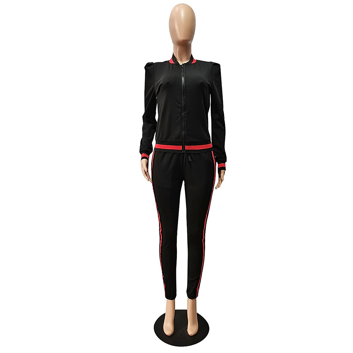 Casual Long Sleeve Zip Up Jacket and Pants Sweatsuits Tracksuits 2 Pieces outfits for Ladies,Black,Tag XL/US(12-14)