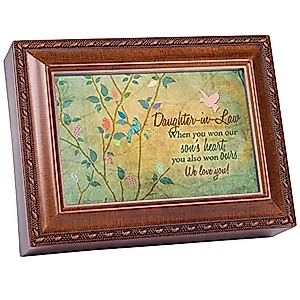 Cottage Garden Daughter-in-Law Won Our Hearts Woodgrain Rope Trim Jewelry Music Box Plays You are My Sunshine