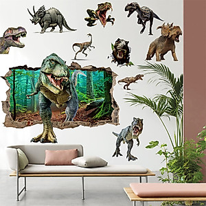 3D Dinosaur Wall Stickers Peel and Stick Vinyl Large Dino Stickers Removable Dinosaur Wall Decals for Family Living Room, Background Wall Decoration, Kids Boys Room