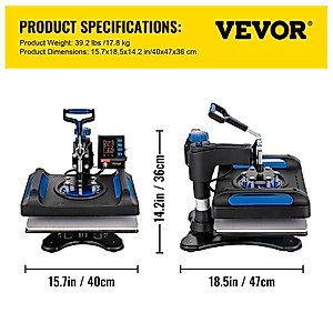 VEVOR Heat Press Machine, 12 x 15 Inches, Fast Heating, 360 Swing Away Digital Sublimation T-Shirt Vinyl Transfer Printer with Anti-Scald Surface, Canvas Bag, Pillow, Banner, ETL Listed, Blue
