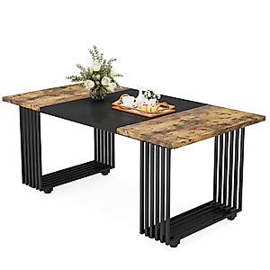 Tribesigns Dining Table for 6-8 People, 70.8'' Long Industrial Dining Room Table for Kitchen, Wood Kitchen Table with Black Metal Legs, Brown