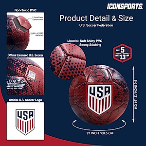 Icon Sports Officially Licensed U.S. Soccer, Size 5 Regulation Soccer Ball, Non-Toxic Patterned PVC, Solar Flare Red for Adults & Kids