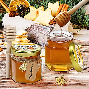 Aliggbent Honey Jars,48 Pcs Mini Honey Jars Party Favors in Bulk,1.5oz Small Hexagon Glass Honey Jars with Dipper,Stickers,Gold Lid,Charm,Gift Bags and Jute,for Baby Shower,Wedding Favors(No Honey)