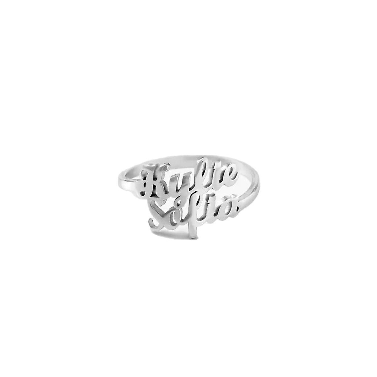 Oak&Luna - Two is Better Than One Name Ring - Personalized Couple Name Rings - in Sterling Silver or Gold Plating - Customize Two Names or Words - Jewelry Gift for Women Wife Mom (925 Sterling Silver)