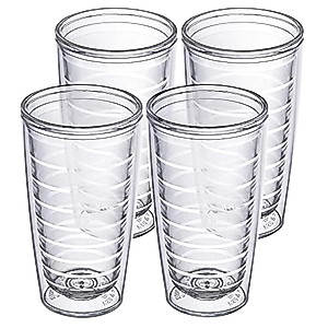 Insulated Drinking Glasses 16oz 4-pack - Made in USA Great for Iced Coffee & Hot Drinks, Clear Double Wall Plastic Tumbler Cups, Microwave, Freezer & Top Rack Dishwasher Safe Reusable Cups