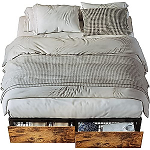 IRONCK Full Bed Frame with Storage Drawer, Platform Bed Frame Queen Size Wooden Board Decor, Strong Steel Slat Support, No Box Spring Needed, Space-Saving