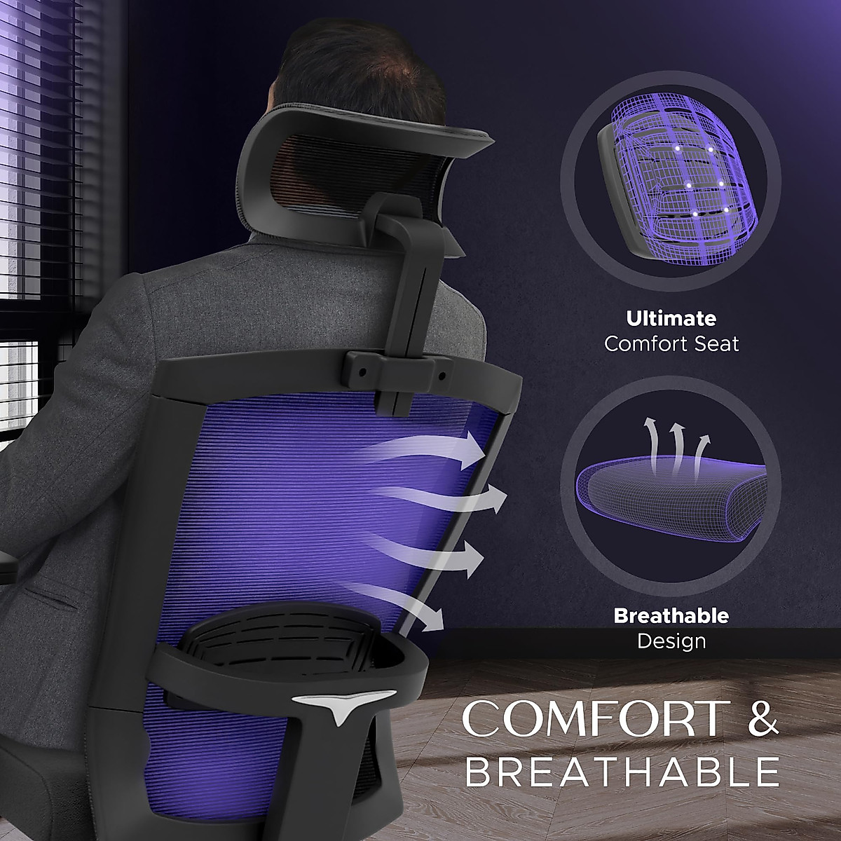 Travel Trove - Ergonomic Office Chair with Headrest - Reclining Office Chair - Ergonomic Desk Chair - Ergonomic Chairs for Home Office - Ergonomic Mesh Office Chair - Office Chair Ergonomic