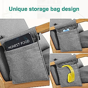 YuuYee Patio Rocking Chair Outdoor/Indoor, Wooden Glider Rocker Chair with Lumbar Pillow, Modern Upholstered Comfy Accent Living Room Chairs for Adults, Head/Neck Supporting, Side Pocket (Grey)