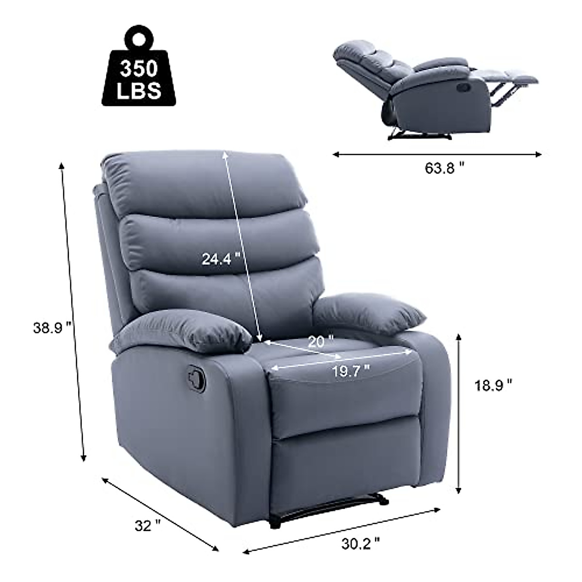 GNMLP2020 Manual Recliner Chairs for Adults, Small Recliner Chair for Small Space, Tech Cloth Lazy Boy Small Reclining Chairs for RV, Living Room, Dark Grey