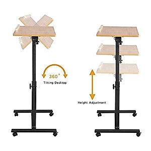 Rolling Laptop Table Lap Desk for Laptop Rolling Cart Tilting Overbed Bedside Table Overbed Desk Overbed Table with Wheels Adjustable Laptop Stand Sofa Side Table