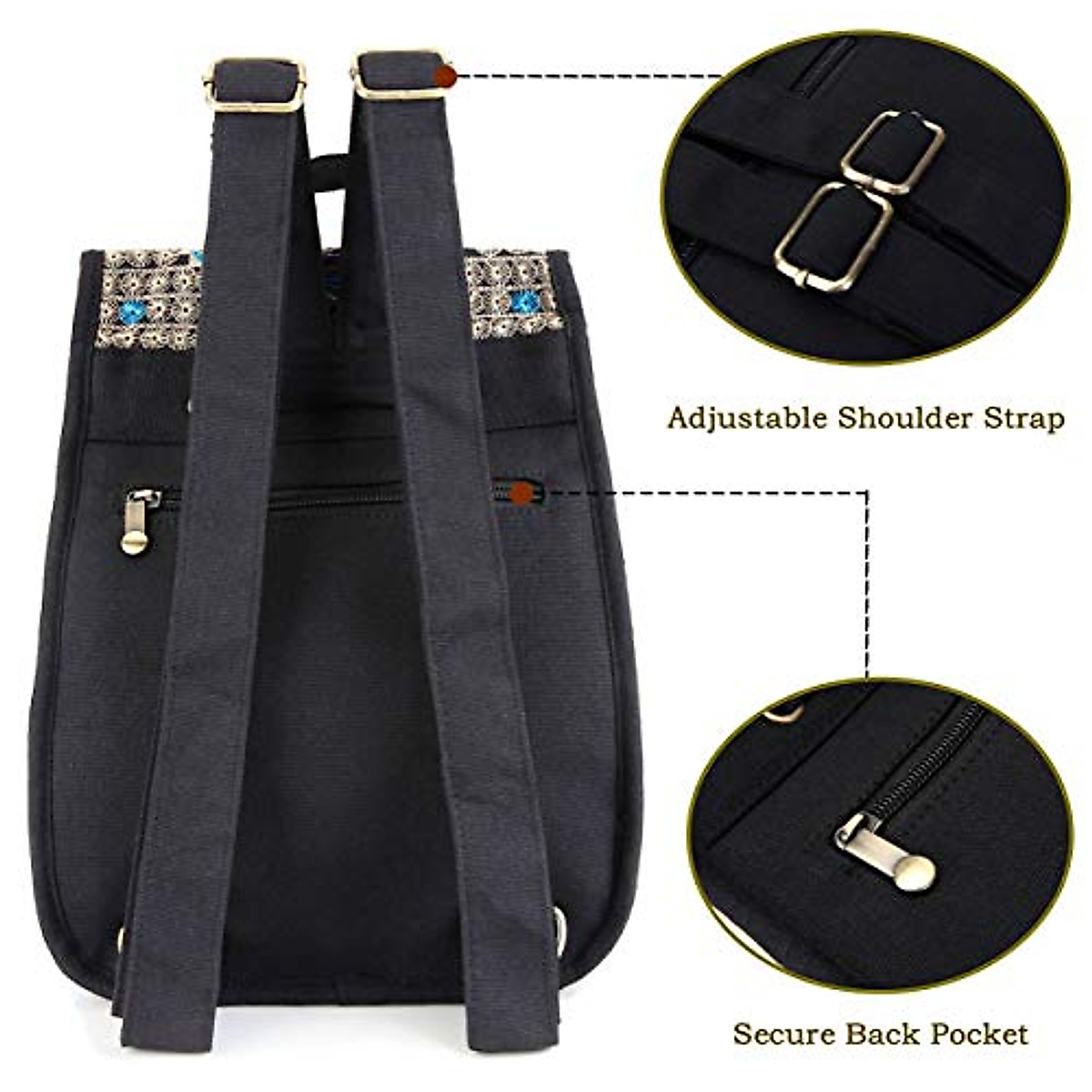 Embroidery Backpack Purse for Women Vintage Handbag Small Drawstring Casual Travel Shoulder Bag Daypack