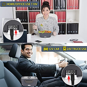 Carsolt Electric Lunch Box Food Heater 3 in 1 Portable Food Warmer Leakproof Heated Lunch Box for Adults, 12V/24V 110V Heating Microwave for Car/Home with 1.5L Removable Stainless Steel Container