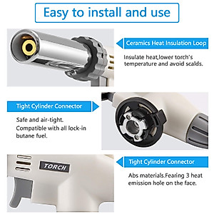 Blow Torch Kitchen Butane Lighter - Culinary Torch Chef Cooking Torch Professional Adjustable Flame with 360 Degree Inverted for Creme, Brulee, BBQ, Baking, Jewelry by TENGYES (Butane Not Included)