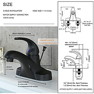 WOWOW Black Bathroom Faucet One Handle 4 inch Centerset Bathroom Faucets with Lift Rod Drain Assembly Sink Faucet Lavatory Faucet Matte Black Bathroom Faucets