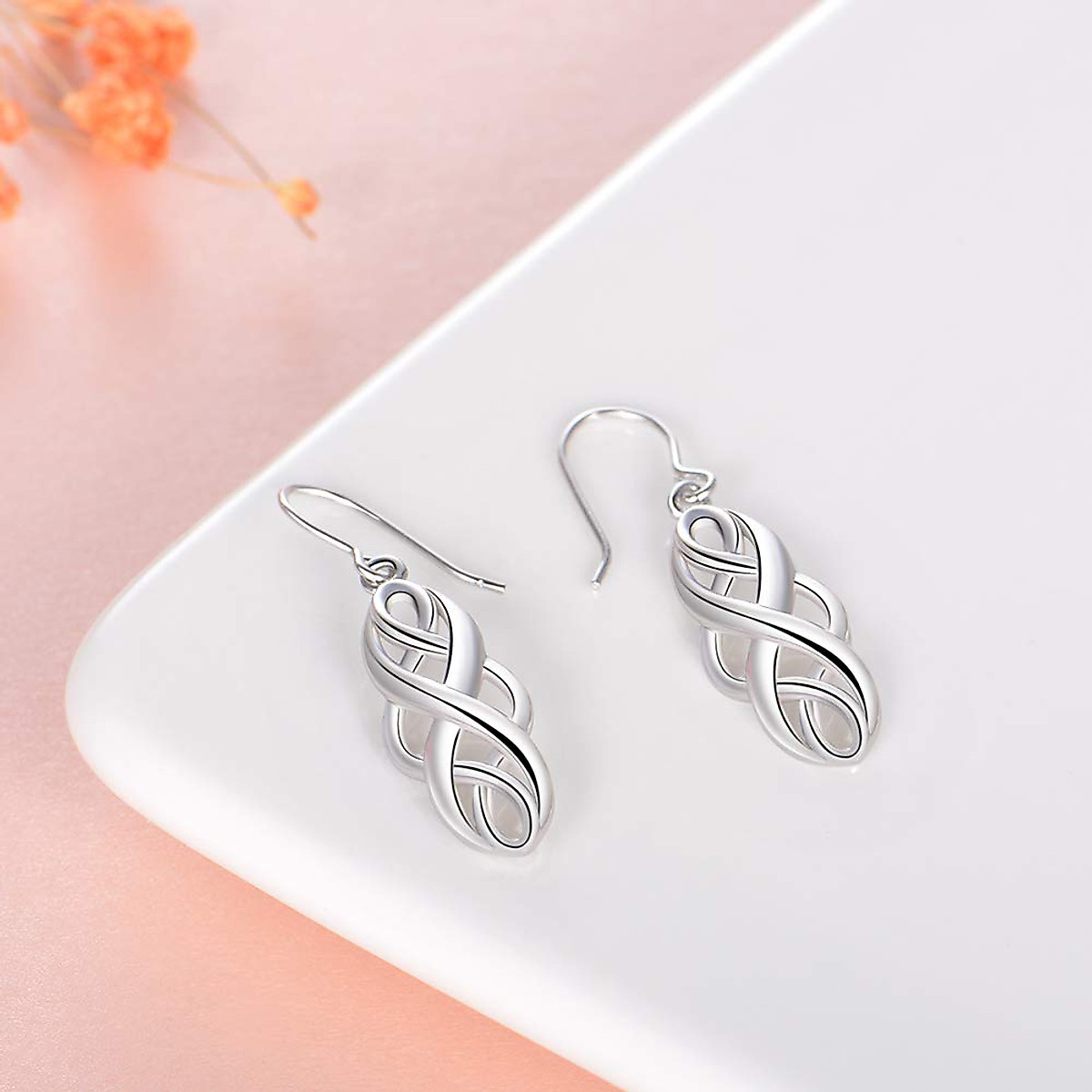 HN Irish Celtic Knot Sterling Silver Dangle Drop Earrings 925 Sterling Silver Good Luck Celtic Knot Earrings