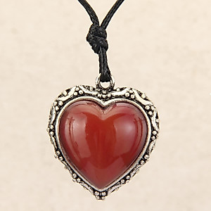 GelConnie Leather Pendants for Women Red Heart Necklace Alloy Agate Pendant Necklace Ethnic Brown Leather Necklace Choker Chunky Pendant Necklaces