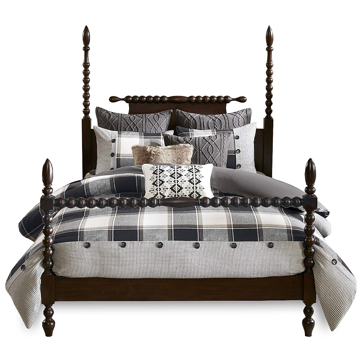 Madison Park SIGNATURE Cozy Comforter Set - All Season Bedding Combo Filled Insert and Removable Duvet Cover, Shams, Decorative Pillows, Plaid Brown/Black Queen (92 in x 96 in) 9 Piece