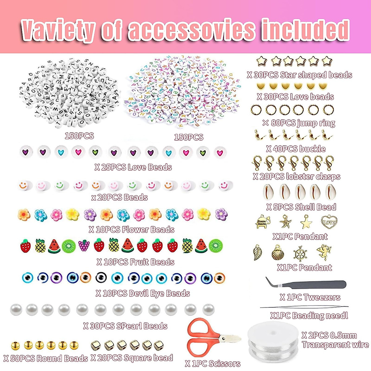 54000pcs Glass Seed Beads for Jewelry Making Kit, 120 Colors 2mm Small Beads with Letter Evil Eye Beads Jump Rings & Charms Pendants for Bracelets Making, DIY, Art and Craft