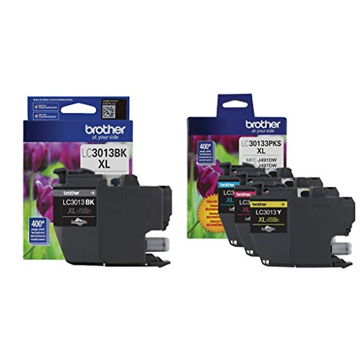 Brother Genuine LC3013BK, LC30133PKS High Yield Black, Cyan, Magenta and Yellow Ink Cartridge Set, LC3013