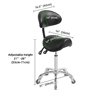 Saddle Stool Rolling Chair with Back Support,Esthetician Tattoo Dental Stool Chair,Lash Chairs for Eyelash Tech Massage Salon(Black,with Backrest)