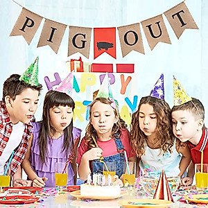 NUOBESTY Party Banner Pig Out Garland Swallowtail Burlap Banner Wall Hanging Decoration for Funny Christmas Party Supplies Favors