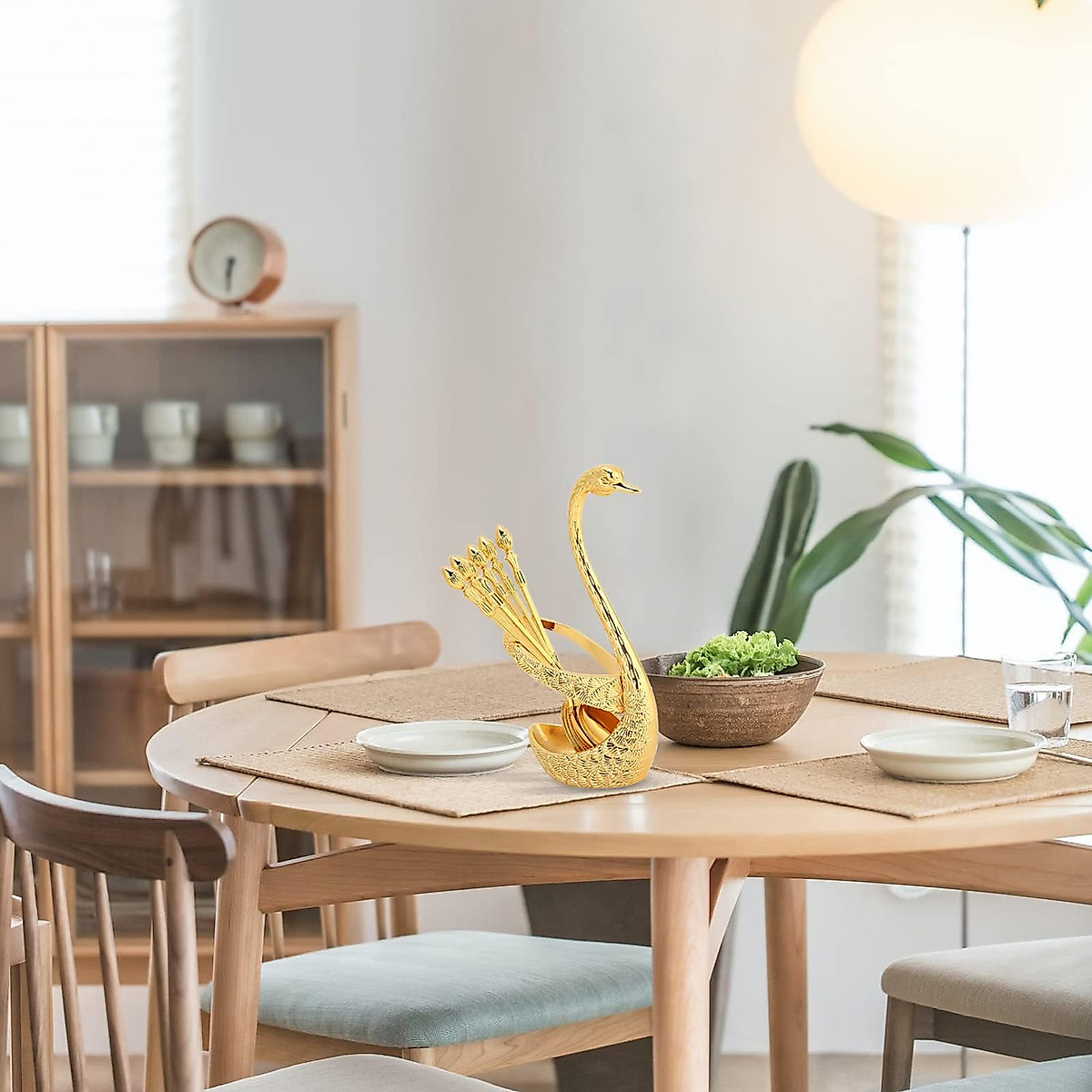 Agatige Gold Coffee Spoon for Coffee Bar, 6pcs 5in Long Coffee Stir Spoon Crown Handle Dessert Spoons Gold Tea Spoons Espresso Spoons with Decorative Swan Base Holder (Gold)