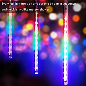 Meteor Shower Rain Light, 8 Tubes 192 Led 30cm Waterfall Raindrop Icicle Christmas Light Outdoor, Waterproof Plug in String Light for Xmas Holiday Party Wedding Valentine Day - Multicolor