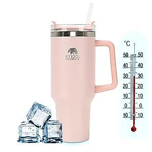 SteelHydrate 40 Oz Tumbler With Handle With Lid and Straws | Insulated Stainless Steel Travel Mug | Reusable Eco-Friendly Choice | Iced Tea or Hot Coffee | Water Bottle Cup (Plush Pink)