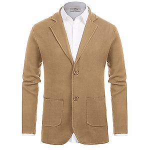 Men Cardigan Sweaters Jacket Stylish Regular Fit Notch Lapel Knit Blazer Sport Coat Business Work Blazer Camel XL